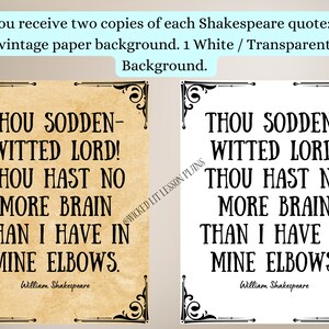 16 Witty Shakespeare Insults Bundle - Downloadable Classroom Decor ...