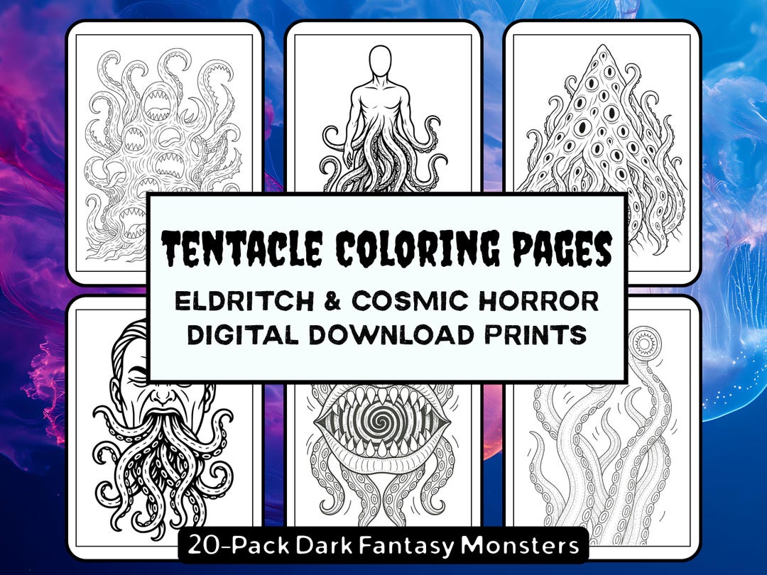 Tentacle Horror Coloring Pages | 20 Dark Fantasy & Eldritch Monster ...
