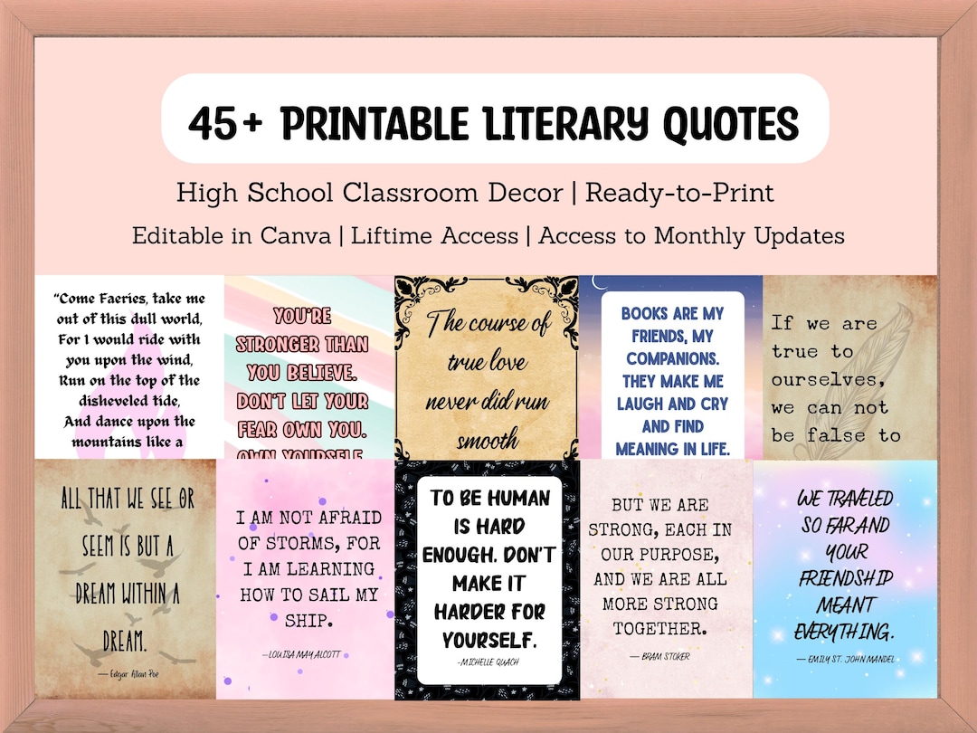 Literary Quote Classroom Posters: 45 Vintage Style Prints (digital ...