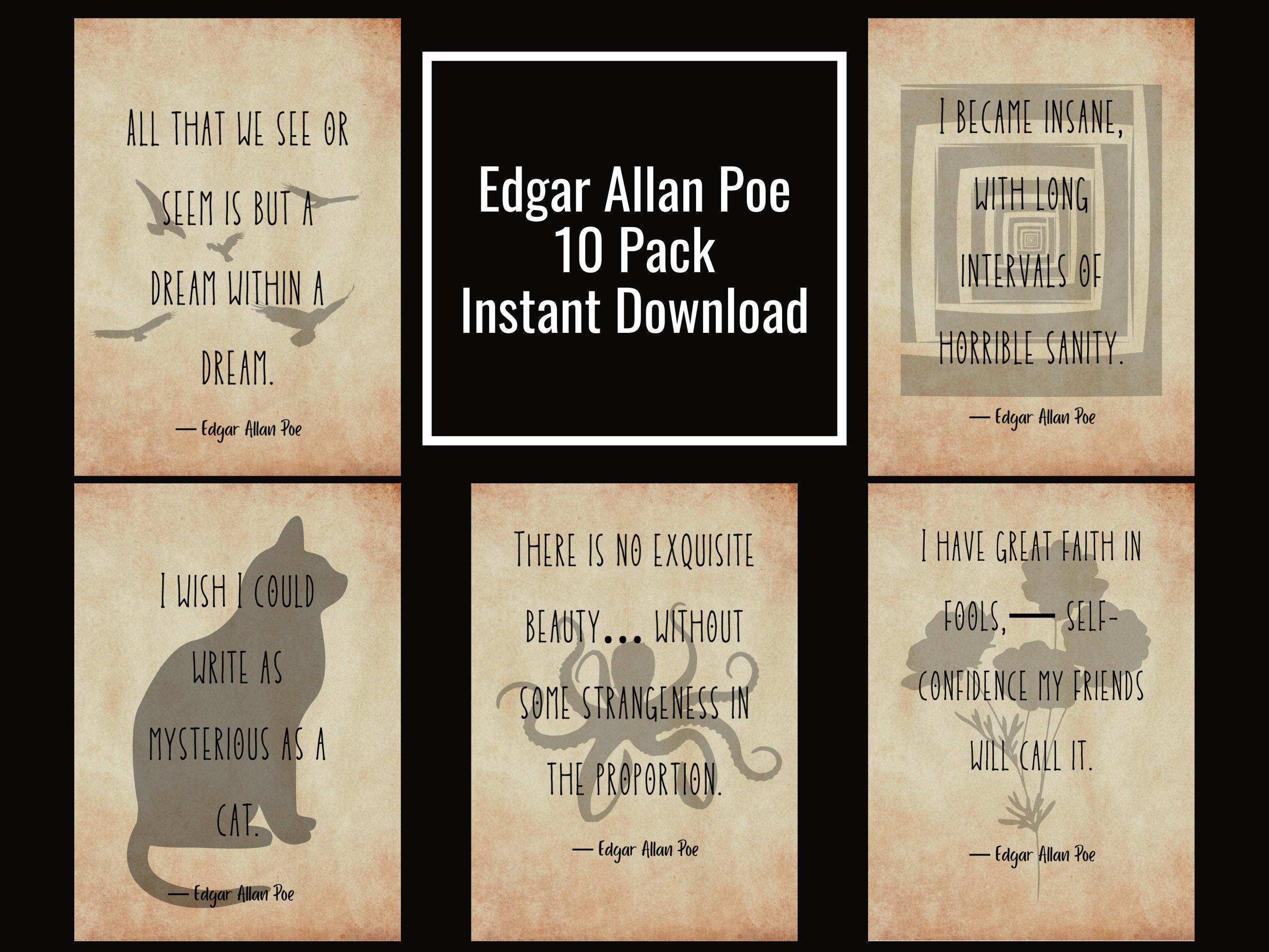 Edgar Allan Poe Quote Bundle - Macabre Gothic Romance Digital Print ...