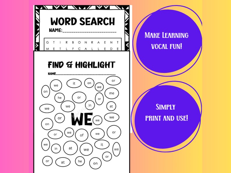 Sight Word Activity Busy Pack/bundle Word Search & Fun Vocabulary ...
