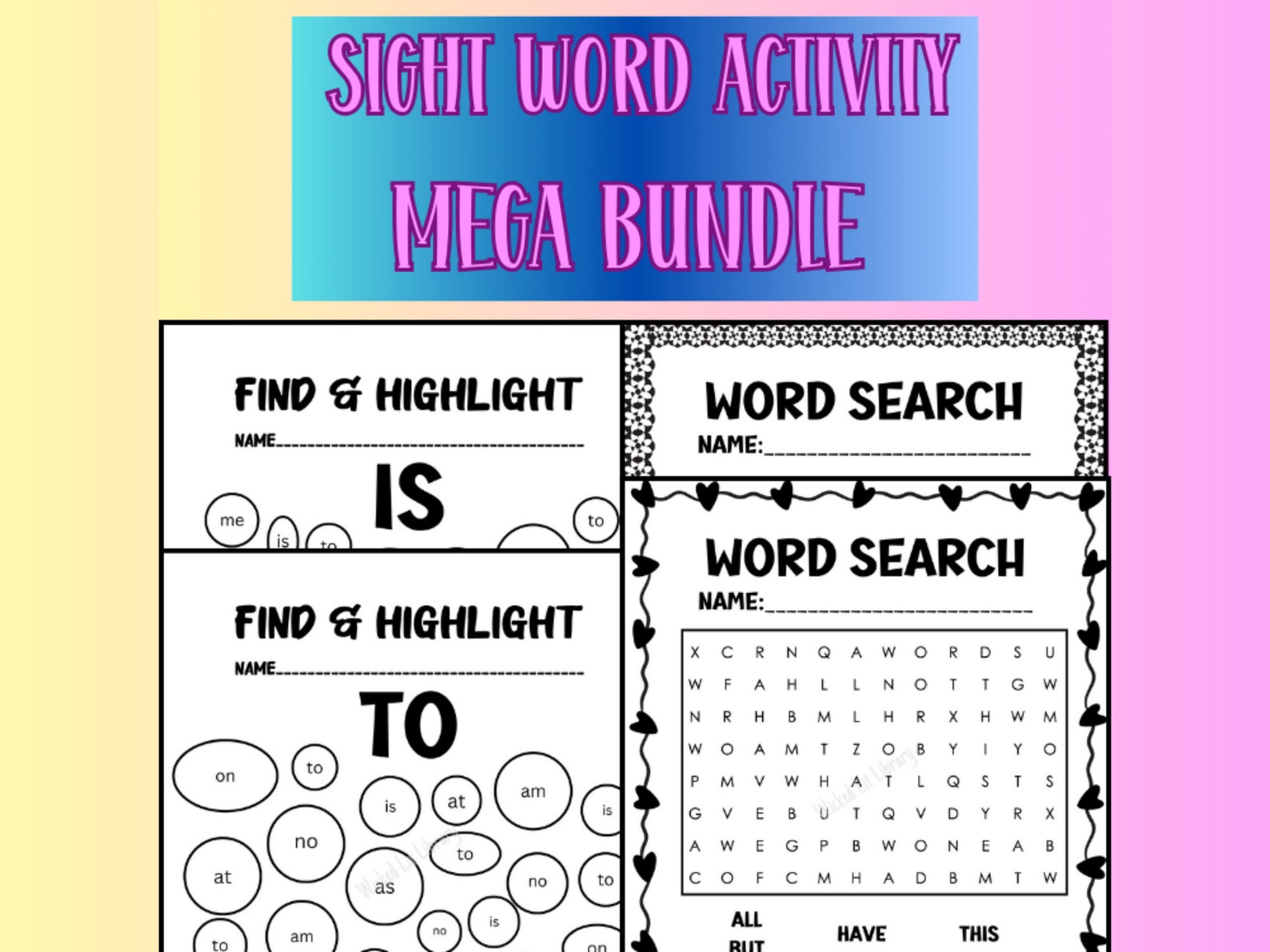 Sight Word Activity Busy Pack/bundle Word Search & Fun Vocabulary ...