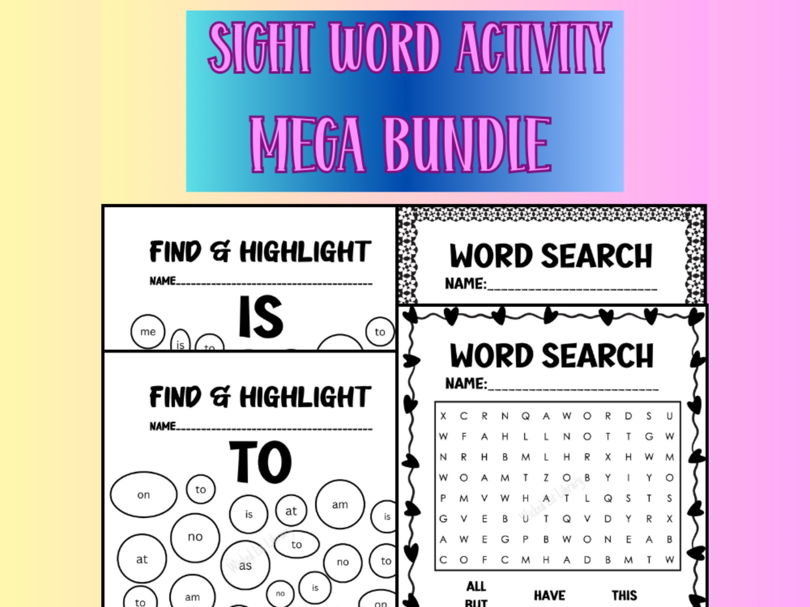 Sight Word Activity Busy Pack/bundle Word Search & Fun Vocabulary ...