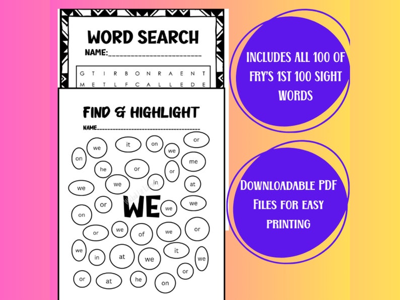 Sight Word Activity Busy Pack/bundle Word Search & Fun Vocabulary ...