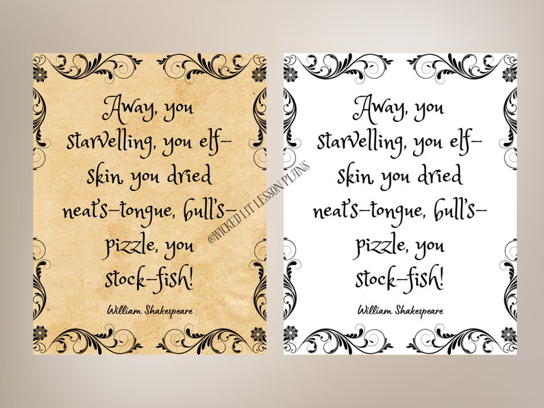 16 Witty Shakespeare Insults Bundle Downloadable Classroom Decor ...