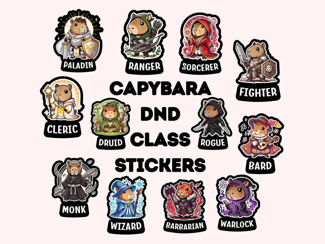 Capybara Dungeons and Dragons Class Stickers | DND Bard | DND Journal ...