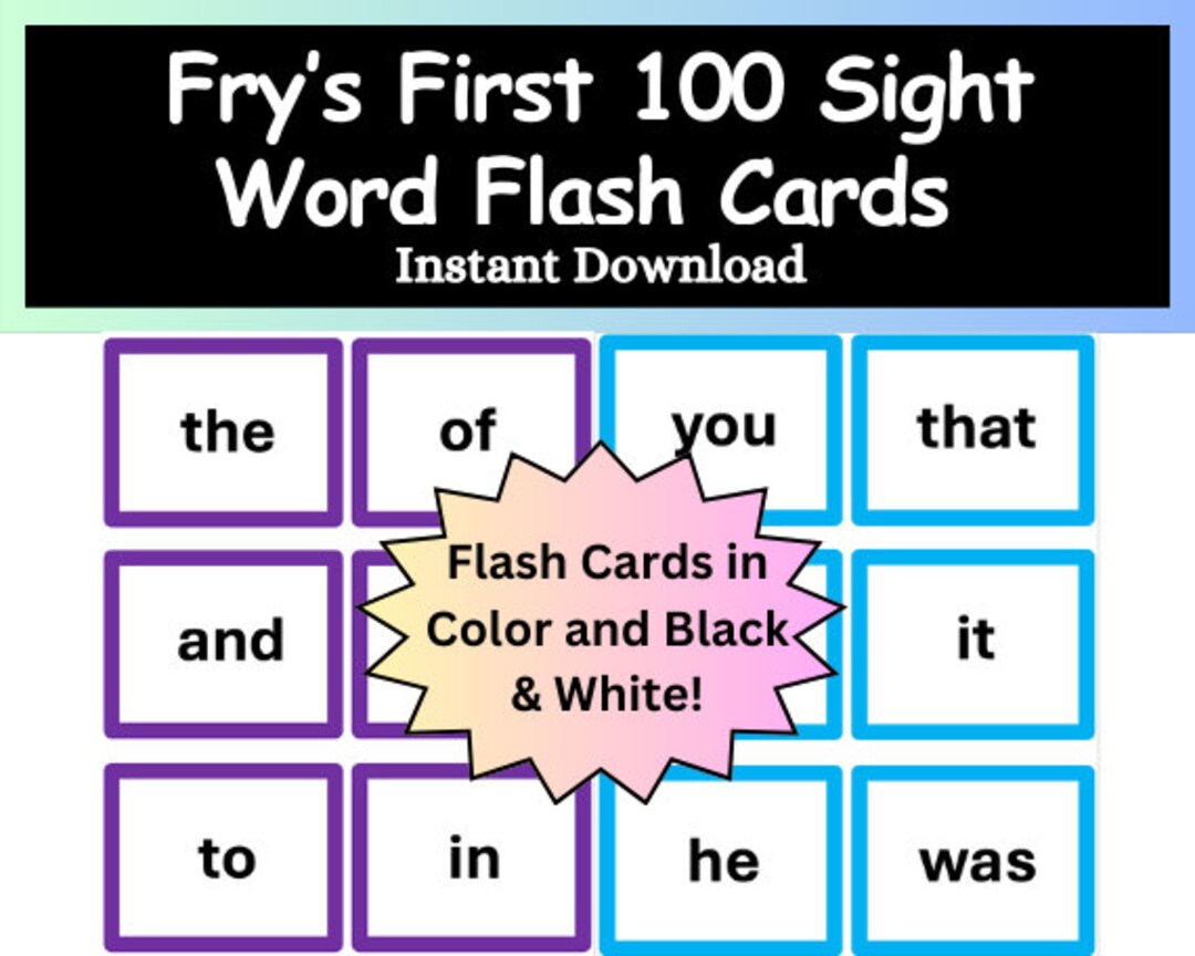 Fry's Essential 100 Sight Words Printable Flash Cards Engaging ...