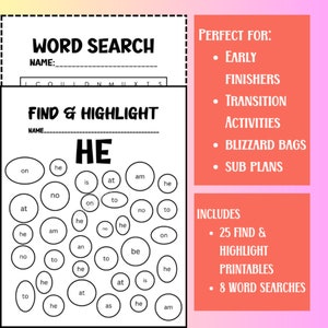 Sight Word Activity Busy Pack/bundle Word Search & Fun Vocabulary ...