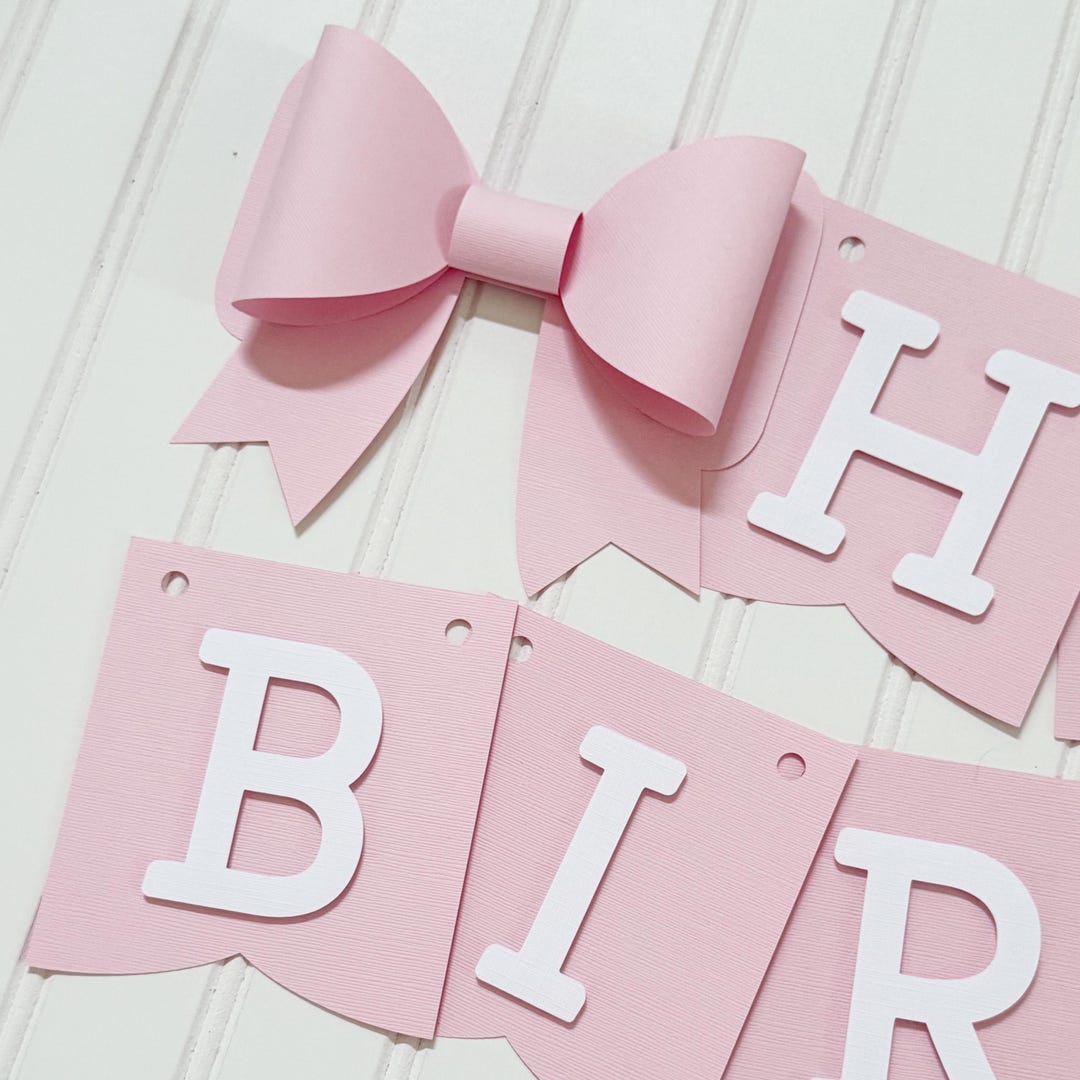 Pink Bow Birthday Banner|happy Birthday Bow Banner|bow 1st Birthday ...
