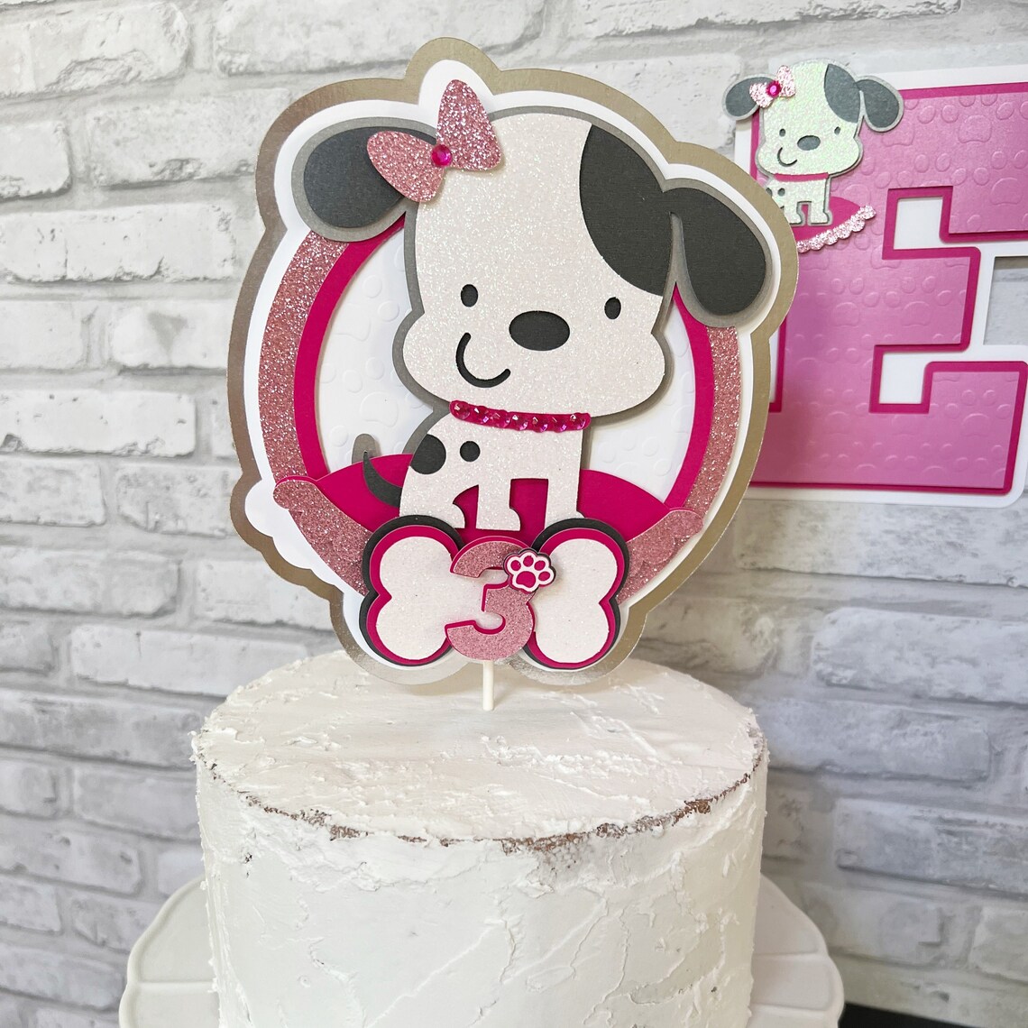 Puppy Cake Topper Pink/dog Cake Topper/puppy Cake Decor/cake - Etsy