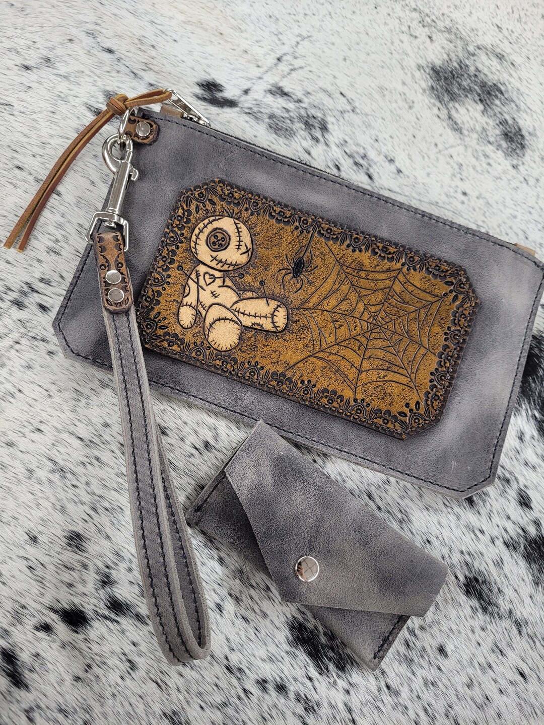 Leather Clutch With Matching Envelope Wallet and Wristlet Strap, Brown ...