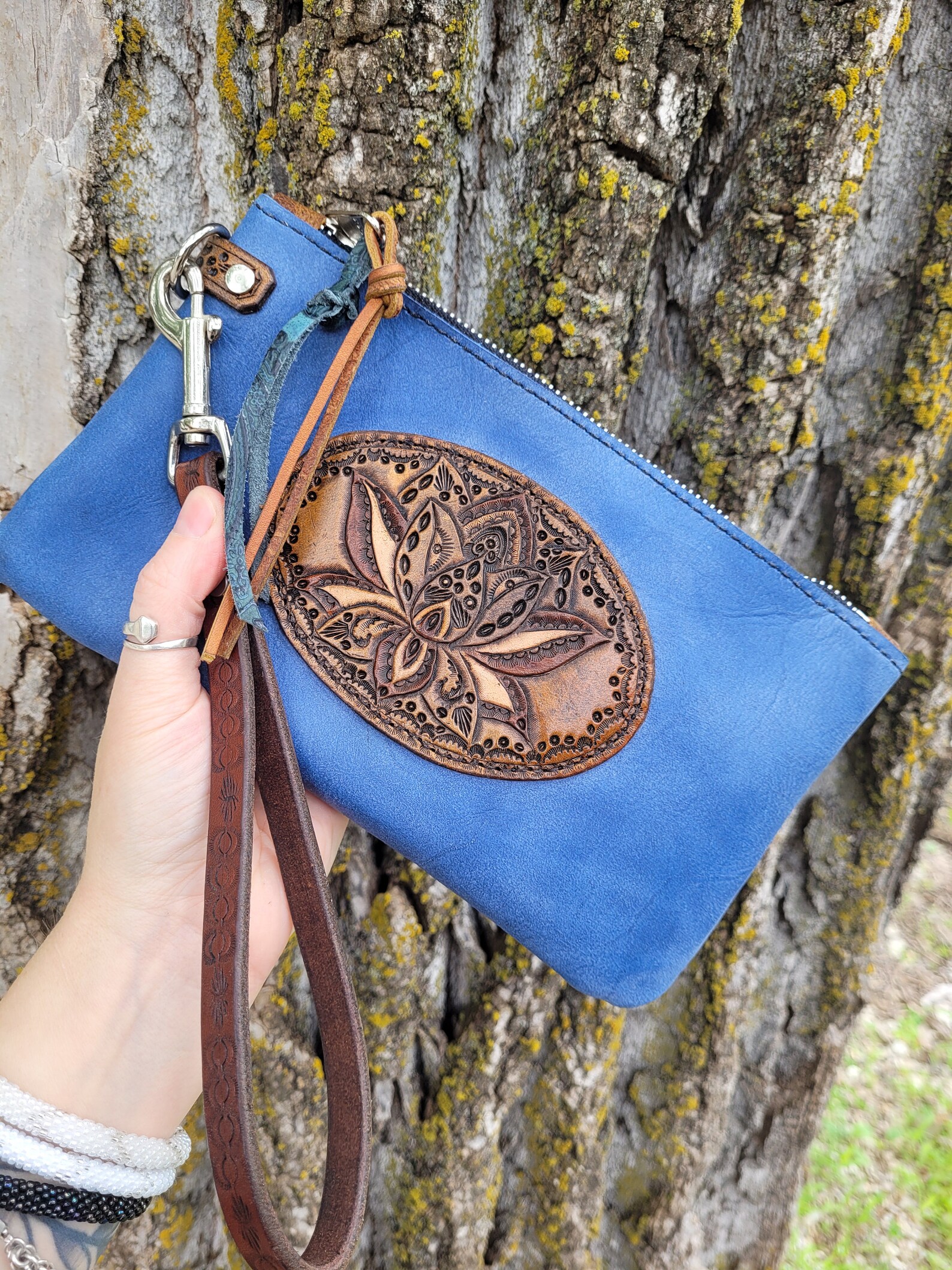 Blue Leather Clutch With Matching Envelope Wallet and Wristlet Strap ...