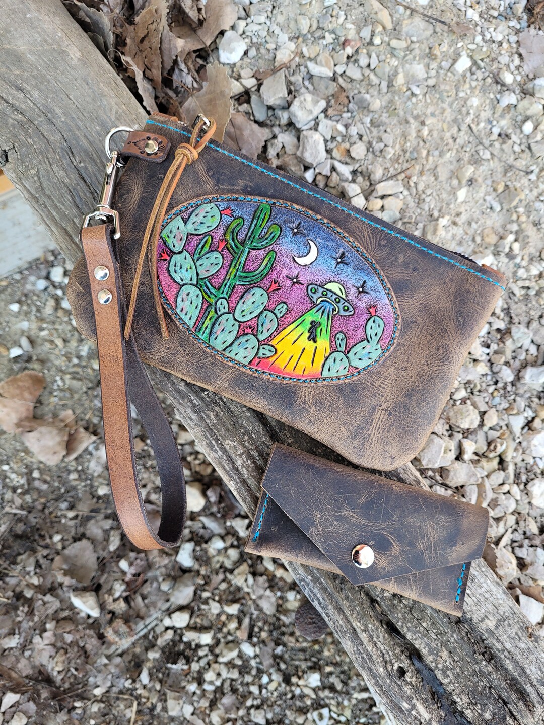 Leather Spaceship Clutch With Matching Envelope Wallet and Wristlet ...