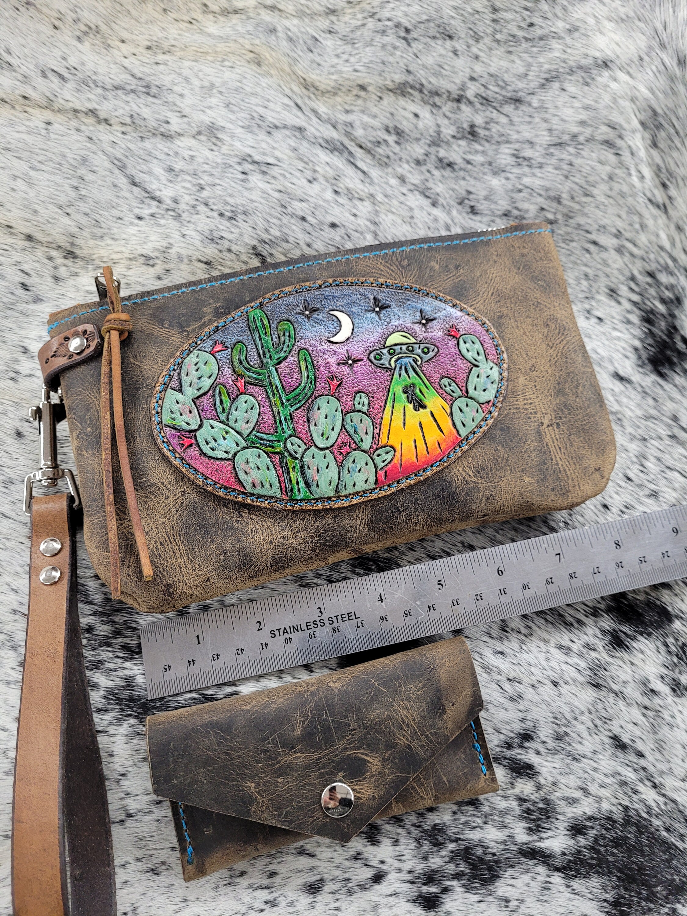 Leather Spaceship Clutch With Matching Envelope Wallet and Wristlet ...