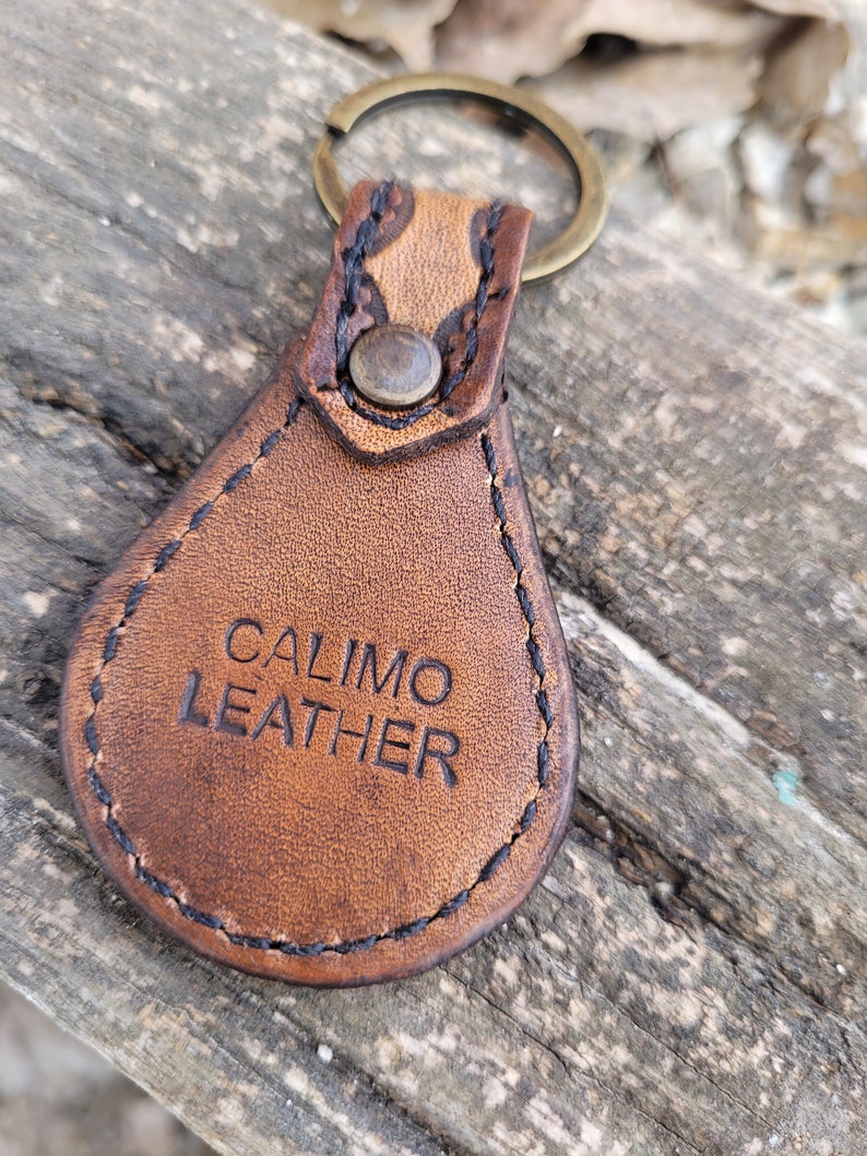 Hand Tooled Leather Sunflower Keychain, Yellow Floral Keyfob With Split ...