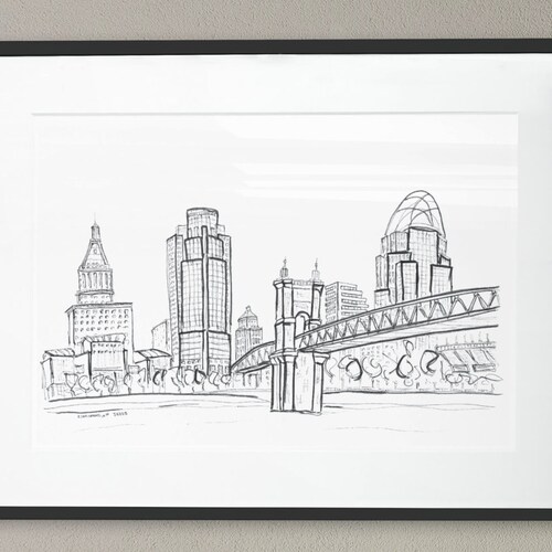 Cincinnati Skyline Sketch Art Print Downtown Cincinnati Wall - Etsy