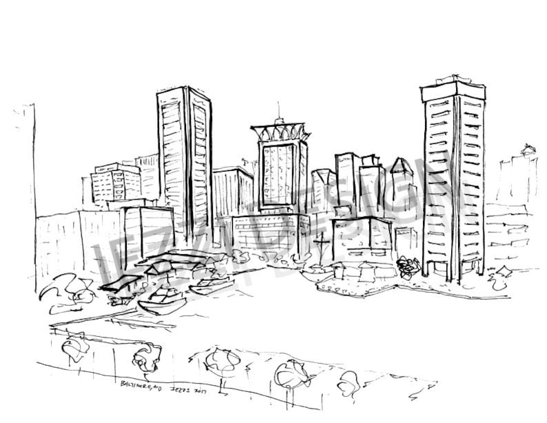 Baltimore Sketch Art Print Inner Harbor Sketch City Skyline | Etsy
