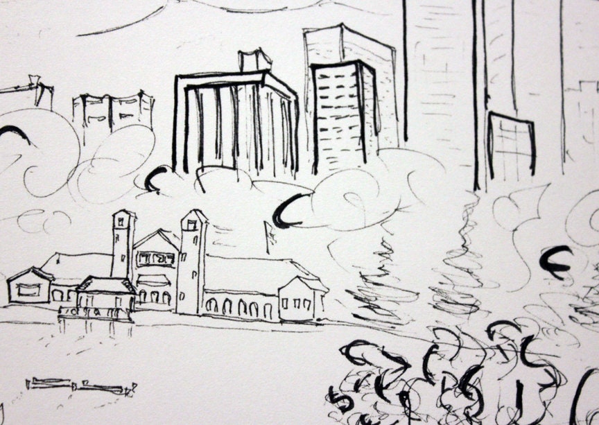 Denver Skyline Sketch Art Print Denver City Park Ferril - Etsy