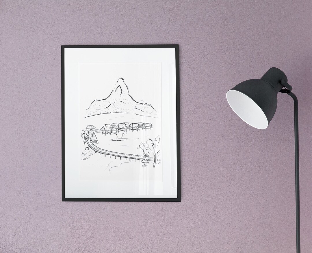 Bora Bora Sketch Art Print, French Polynesia Art, Pacific Ocean Island ...