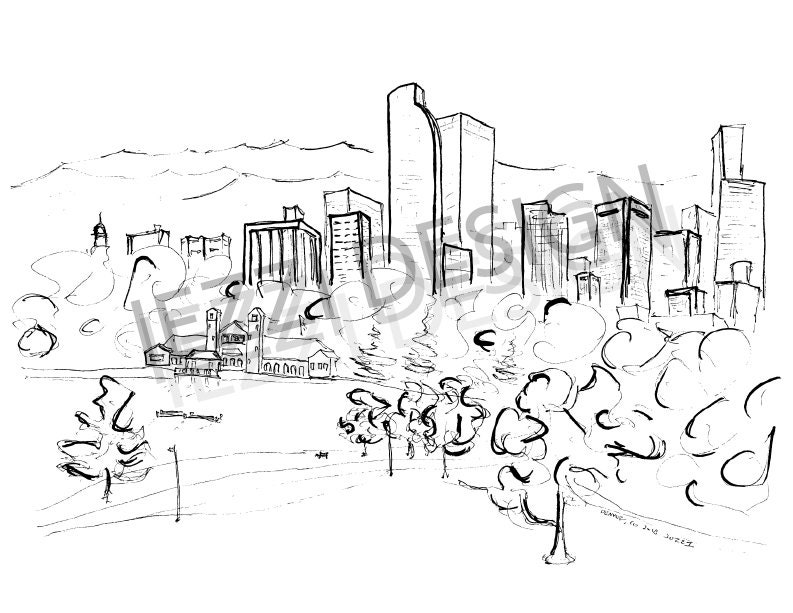 Denver Skyline Sketch Art Print Denver City Park Ferril - Etsy