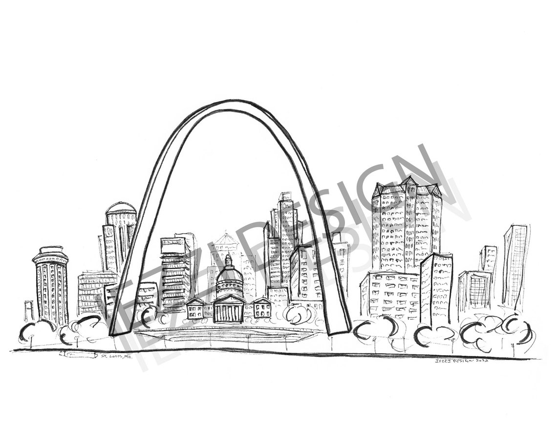 St. Louis Sketch Art Print, St. Louis Skyline Print, Gateway Arch ...