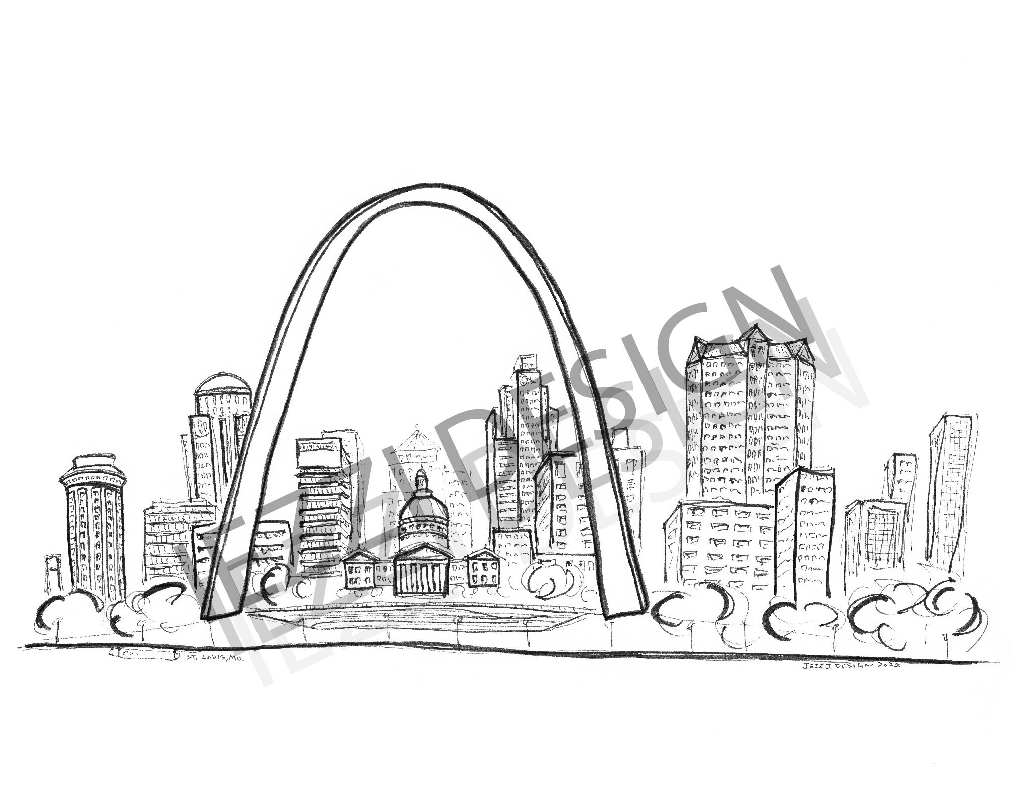 St. Louis Sketch Art Print St. Louis Skyline Print Gateway - Etsy