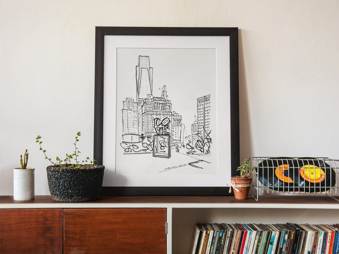 Philadelphia Love Park Sketch Art Print Philly Love Sculpture - Etsy