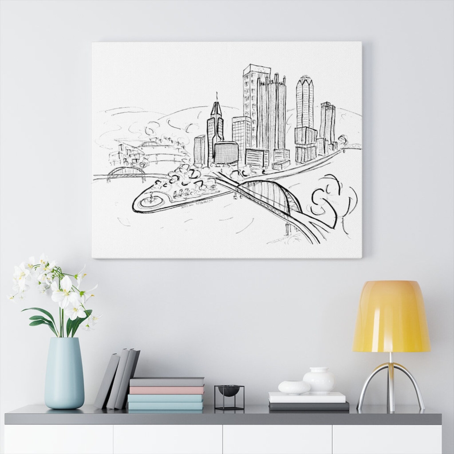Pittsburgh Skyline Canvas Wall Art Golden Triangle Canvas | Etsy