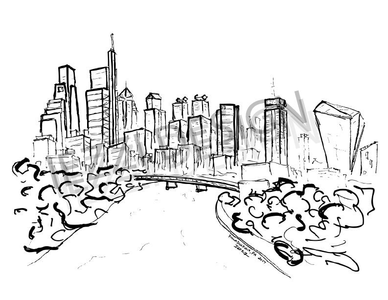 Philadelphia Skyline Sketch Art Print Philly Skyline - Etsy