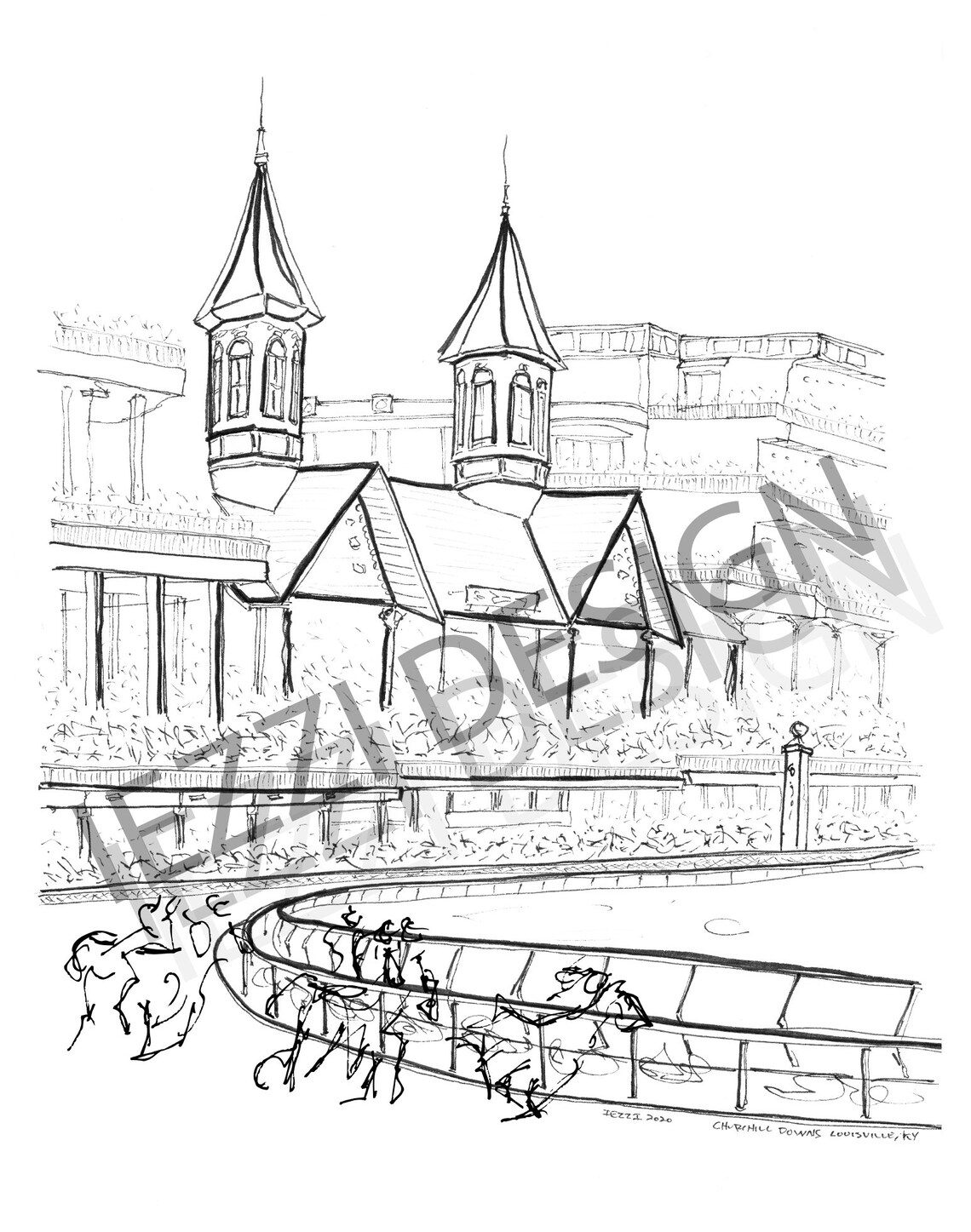 Churchill Downs Racetrack Sketch Art Print Kentucky Derby - Etsy