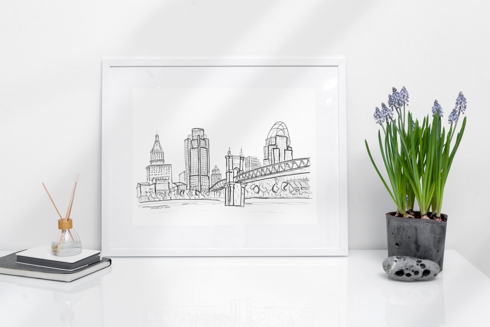 Cincinnati Skyline Sketch Art Print Downtown Cincinnati Wall - Etsy