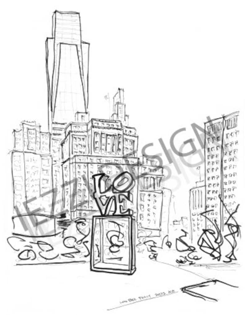 Philadelphia Love Park Sketch Art Print Philly Love Sculpture - Etsy