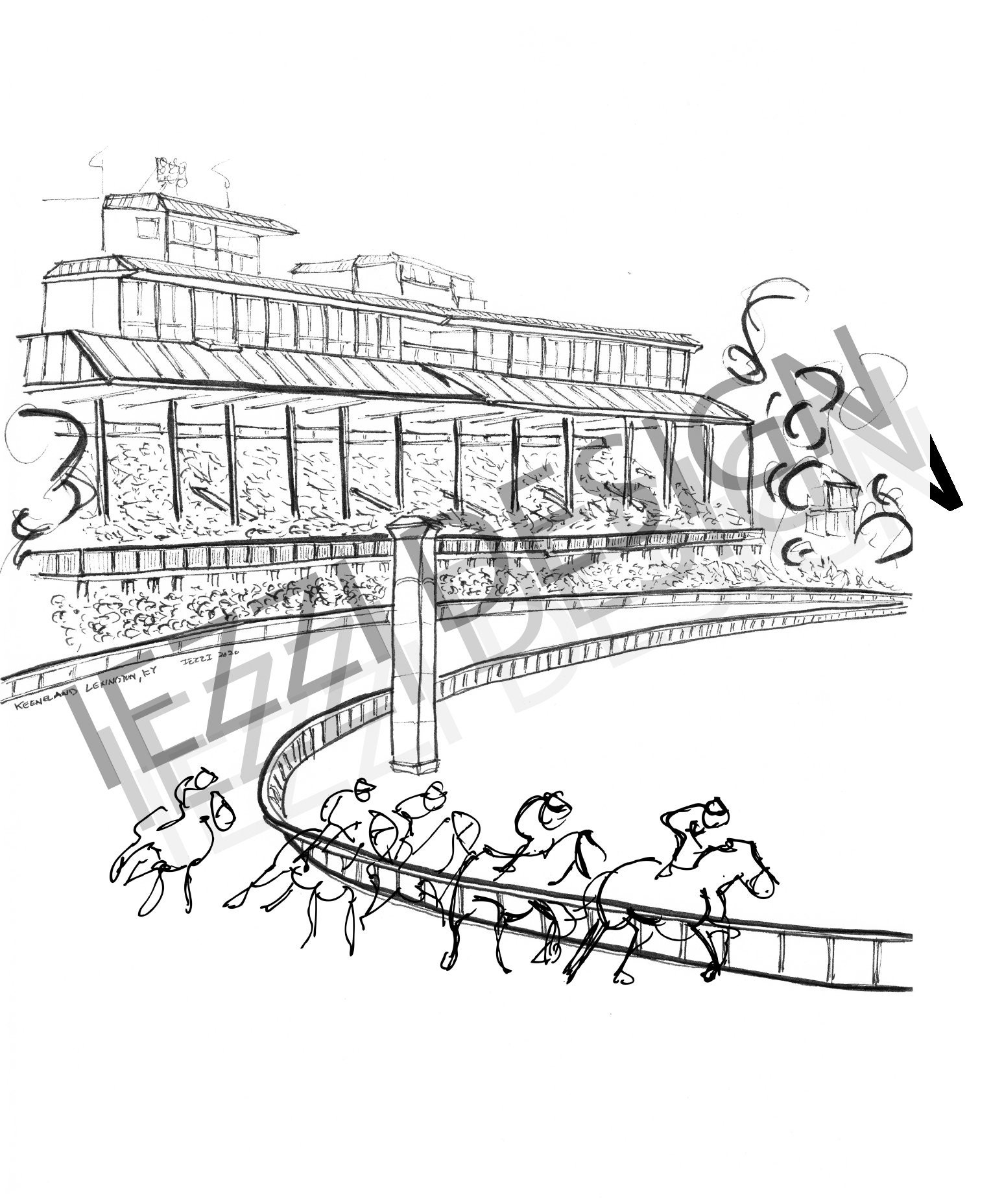 Lexington Keeneland Sketch Art Print Keeneland Race Course - Etsy