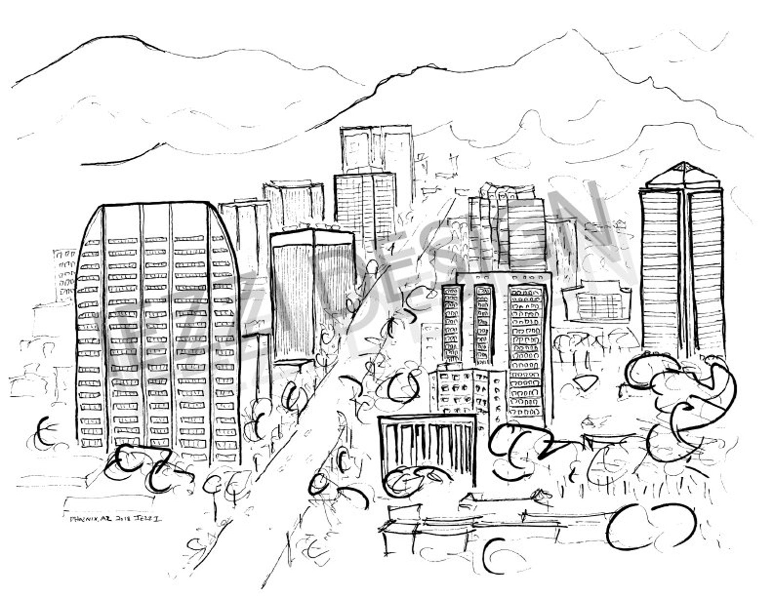 Phoenix Sketch Art Print Arizona City Sketch Phoenix Print - Etsy