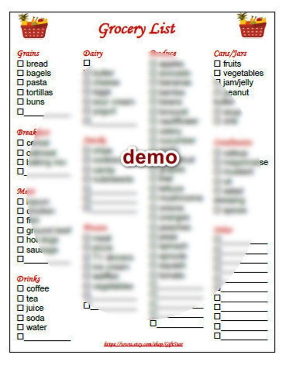 Basic Grocery Large-Print Shopping List Printable PDF | Etsy