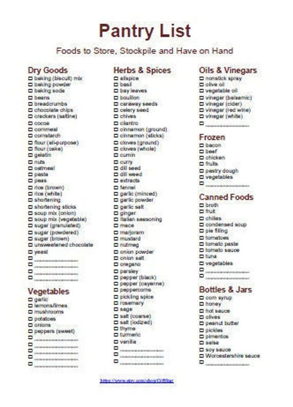 Pantry Grocery Shopping Stockpile List Printable PDF Etsy