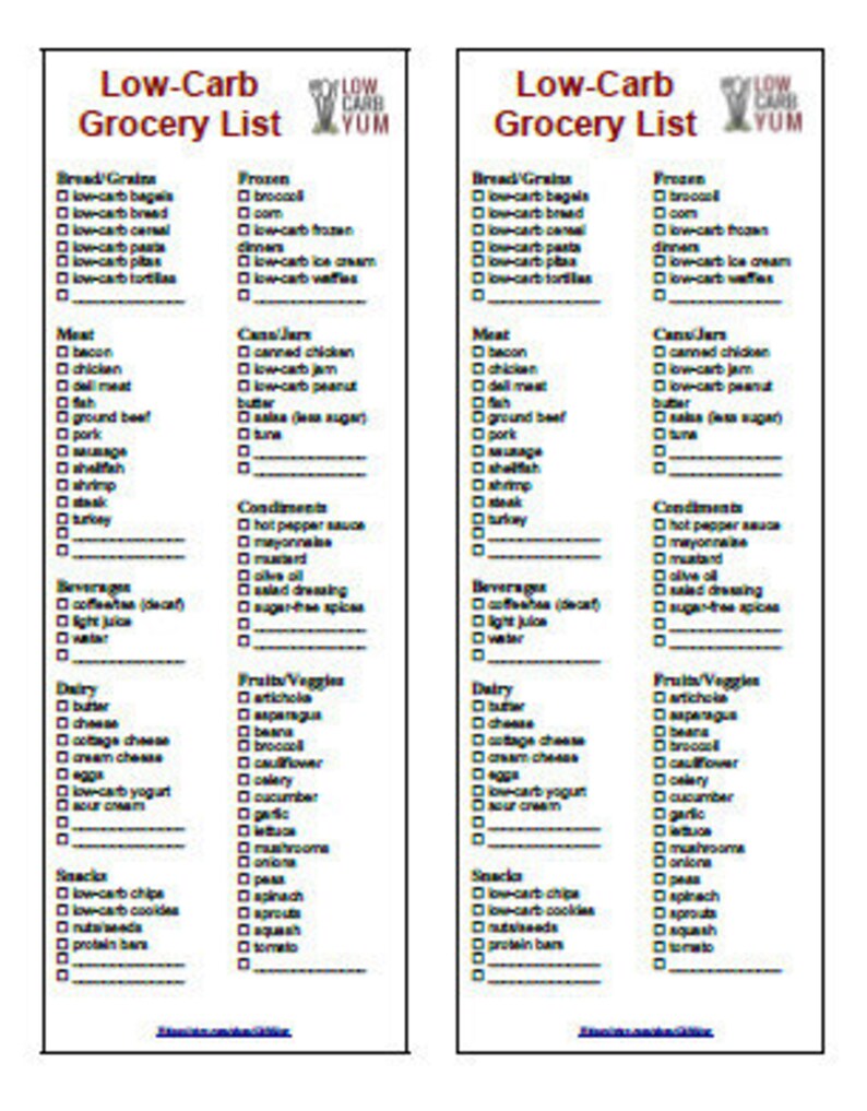 Printable Low Carb Diet 2 In 1 Grocery List Instant Download Etsy
