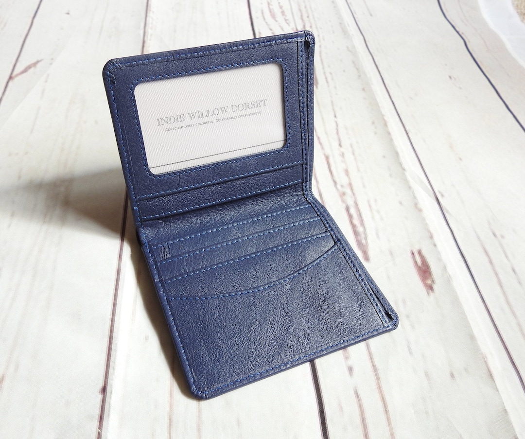 Blue Leather Bifold Wallet: Fair Trade Crafted Cow Leather - Etsy UK