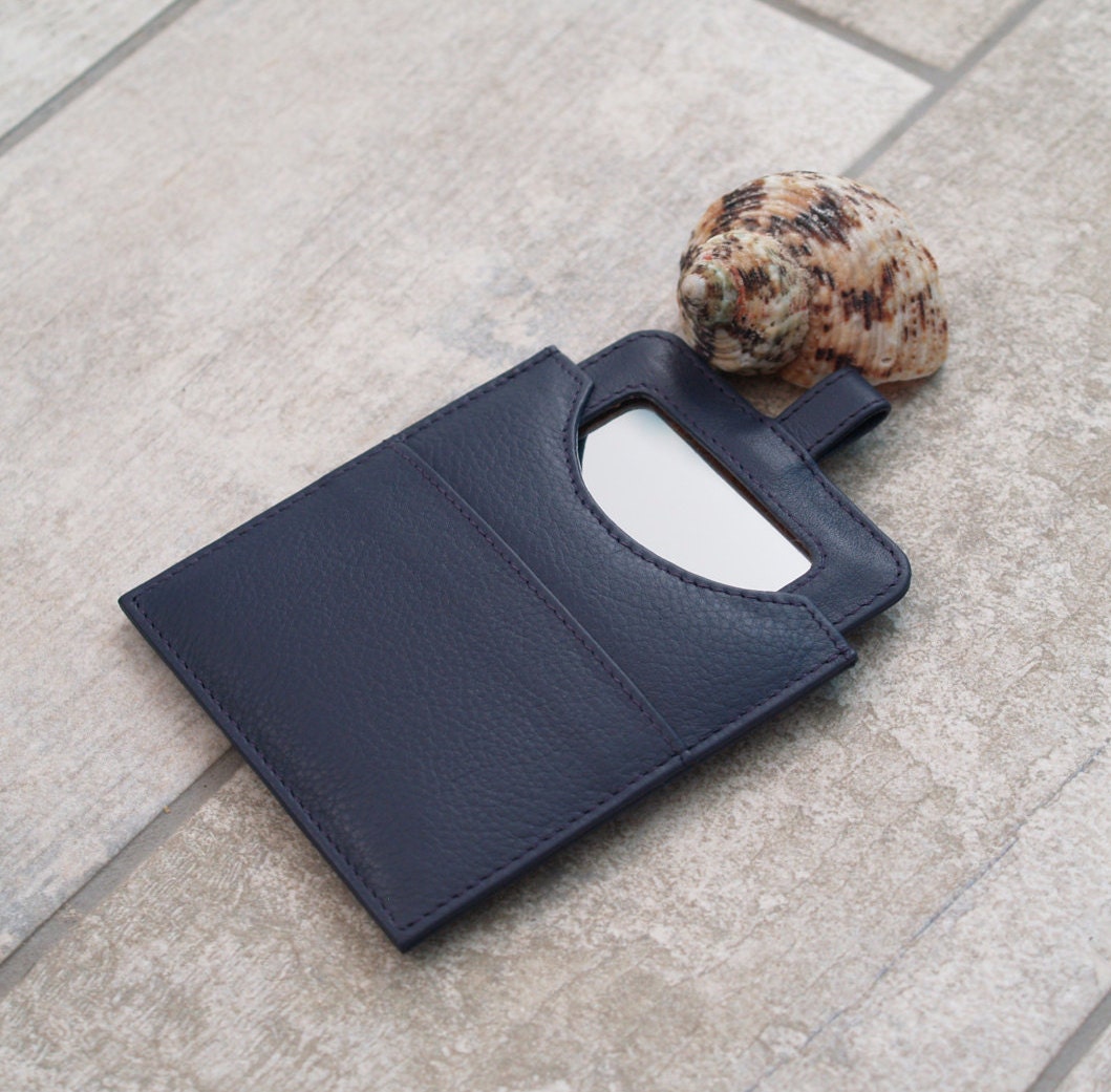 Fair Trade Blue Leather Compact Mirror- Blue Leather Mirror- Ladies ...