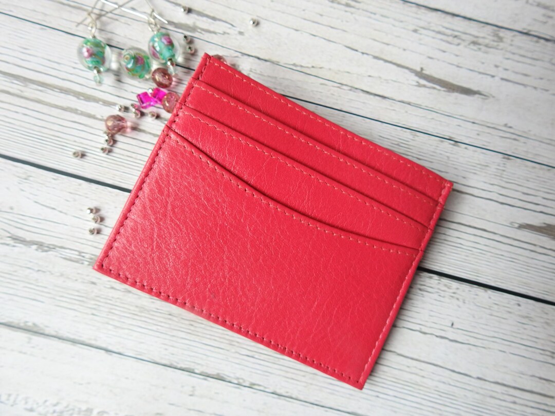 Pink Leather Card Case Hot Pink Card Holder Hot Pink Card Case Pink ...
