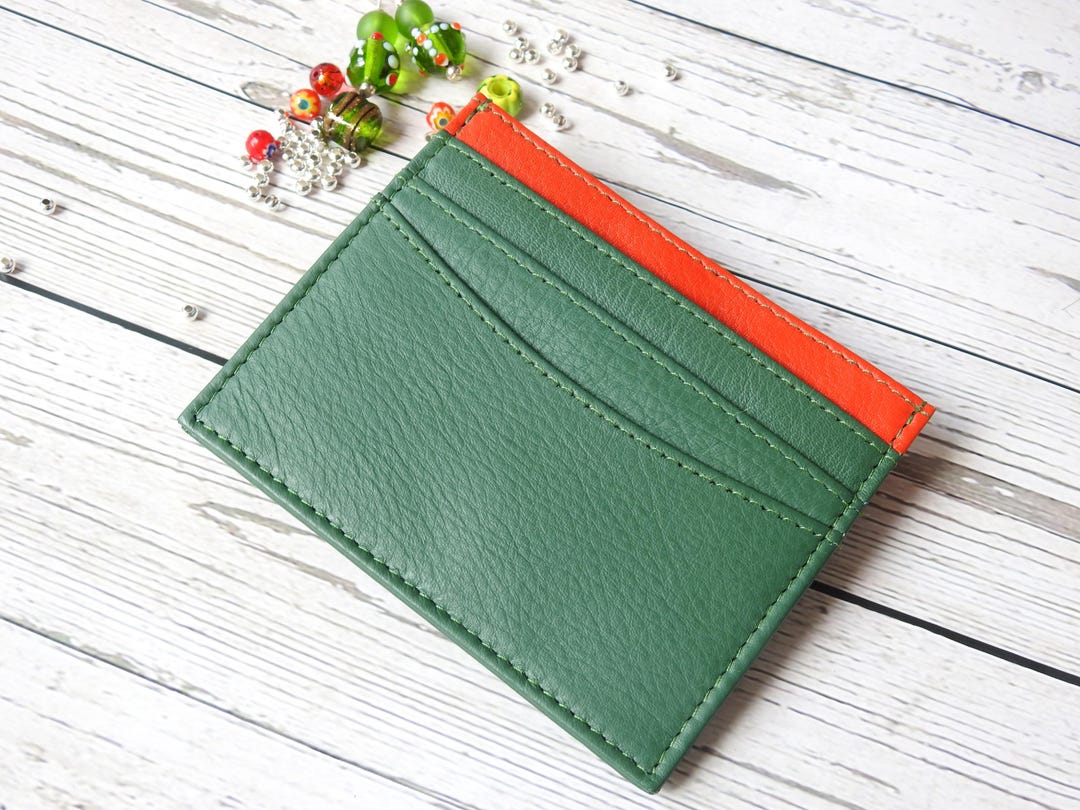 Two Tone Green Card Case | Green and Red Leather Card Holder | Green ...