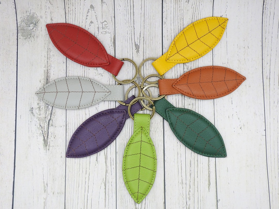 Leather Leaf Key Ring: Soft Cow Leather, Handmade - Etsy UK