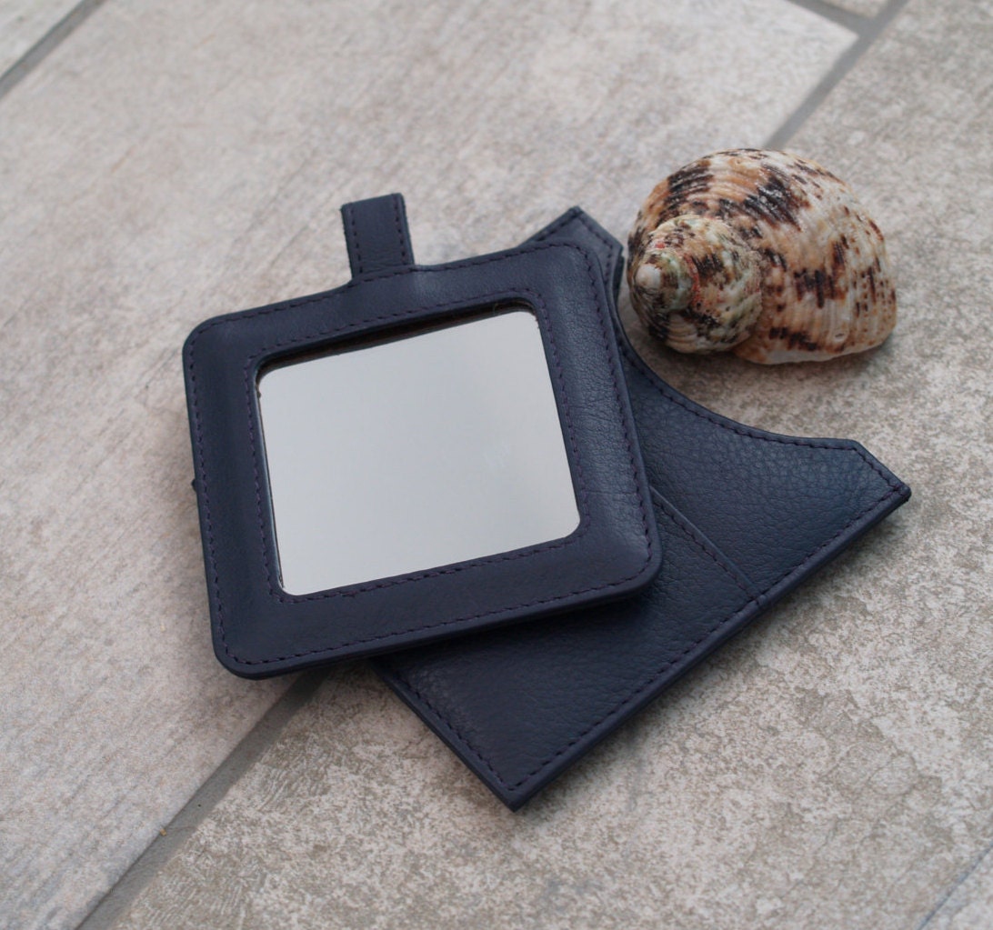 Fair Trade Blue Leather Compact Mirror- Blue Leather Mirror- Ladies ...