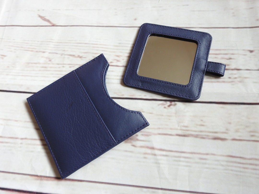 Fair Trade Blue Leather Compact Mirror- Blue Leather Mirror- Ladies ...