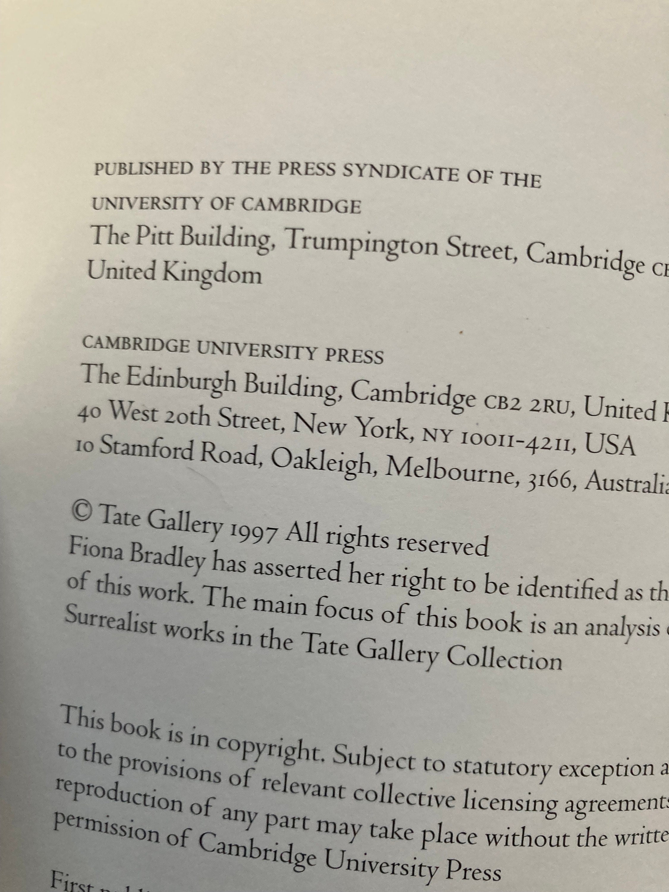 SURREALISM by Fiona Bradley Tate Museum Book London 1997 Modern Art ...