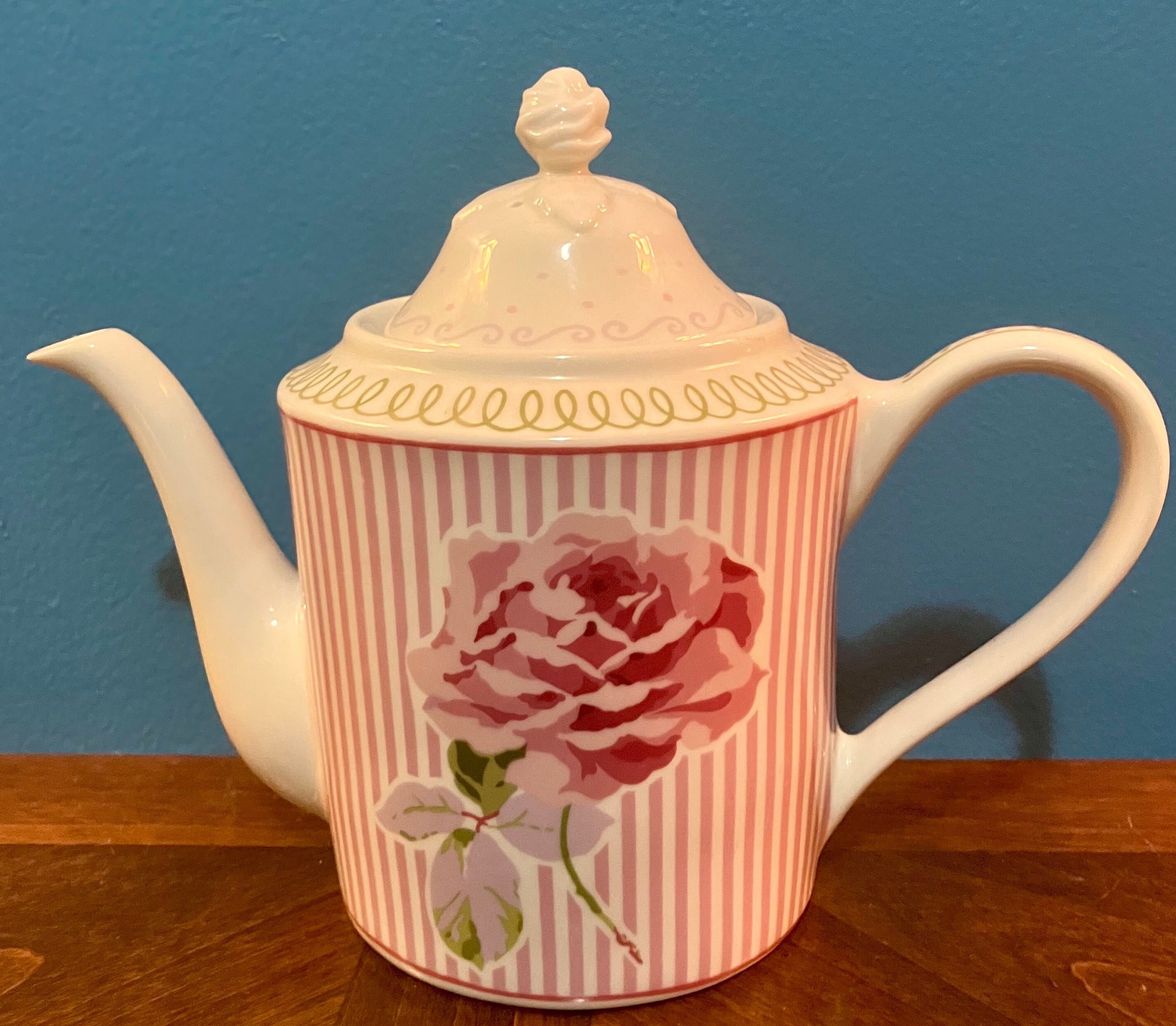 Laura Ashley Tea Set With Teapot Sugar and Creamer Pink and Green 2003 ...