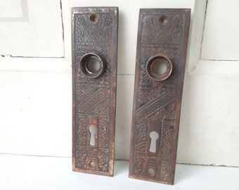 Pair of Antique Copper Plated Backplates, Embossed Door Plates ...