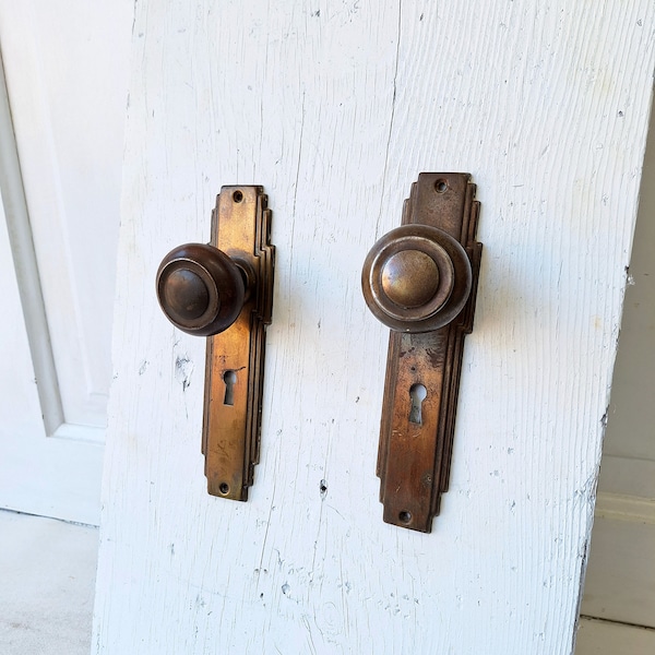 Antique Brass Art Deco Knobs - Etsy