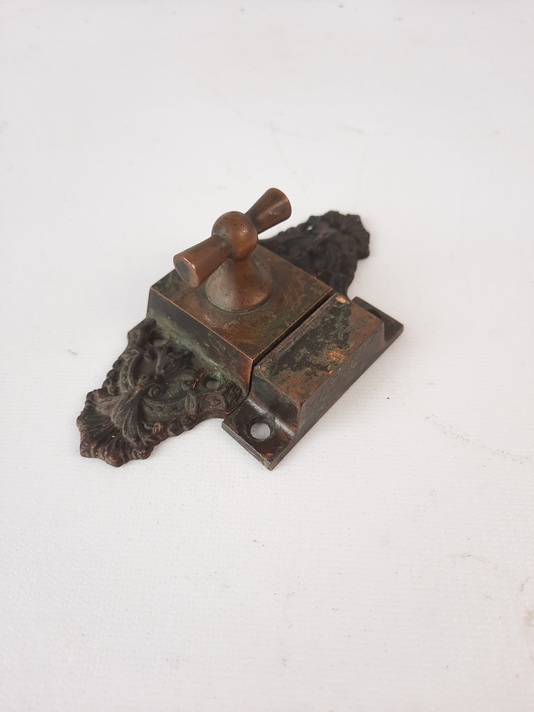 Fancy Cupboard Latch T Handle, Cast Iron and Brass Lock, Eastlake Latch ...