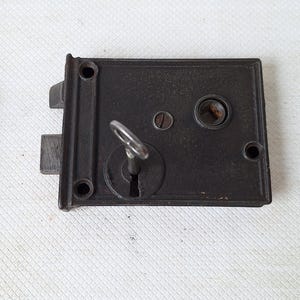 Antique Door Rim Lock and Keeper Set With Key, Cast Iron Surface Mount ...